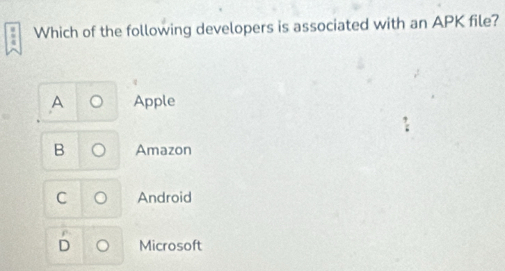 Solved: Which of the following developers is associated with an APK ...