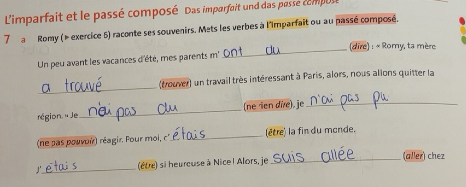 Gelöst:L'imparfait et le passé composé Das imparfait und das passé ...