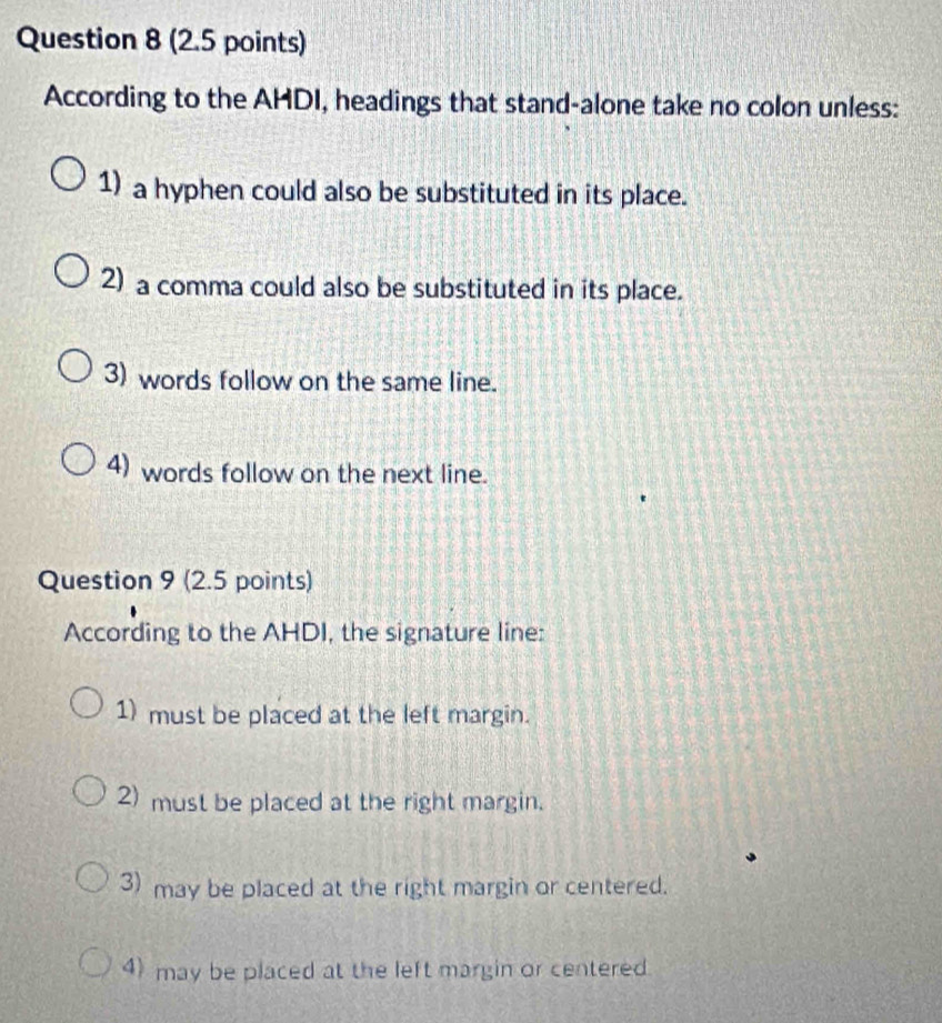 Solved: According to the AHDI, headings that stand-alone take no colon ...