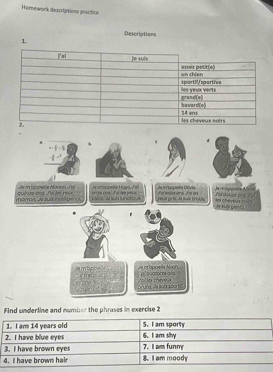 Solved: Homework descriptions practice Descriptions 1. b c d Je m ...