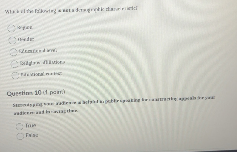 Solved: Which of the following is not a demographic characteristic ...