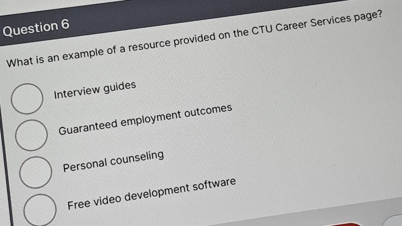 Solved: What is an example of a resource provided on the CTU Career ...