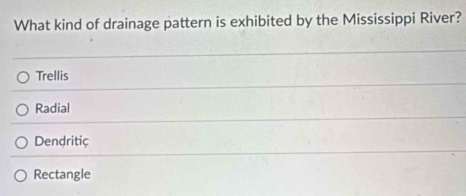 Solved: What kind of drainage pattern is exhibited by the Mississippi ...