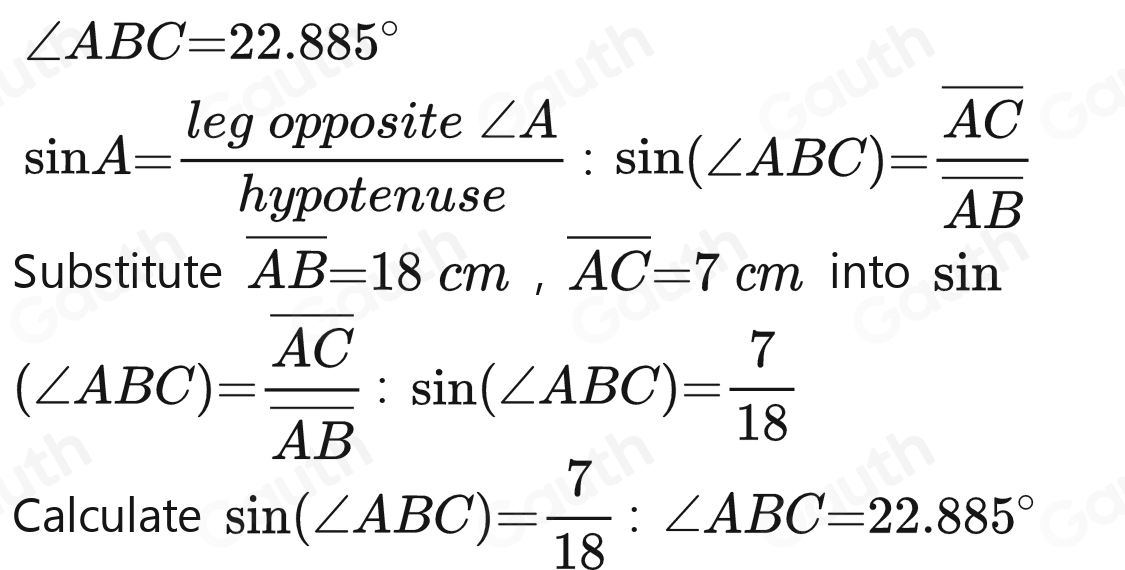 Solved: ABC is a right-angled triangle. AB=18 cm AC=7 cm Work out the ...