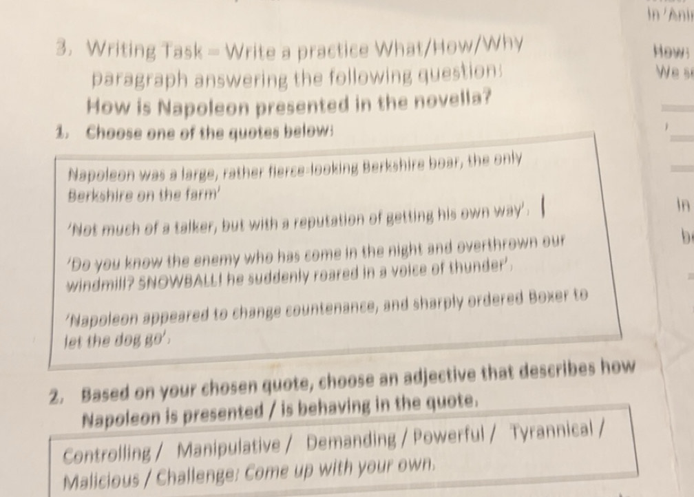 Solved: In /Anin 3. Writing Task = Write a practice What/How/Why How ...