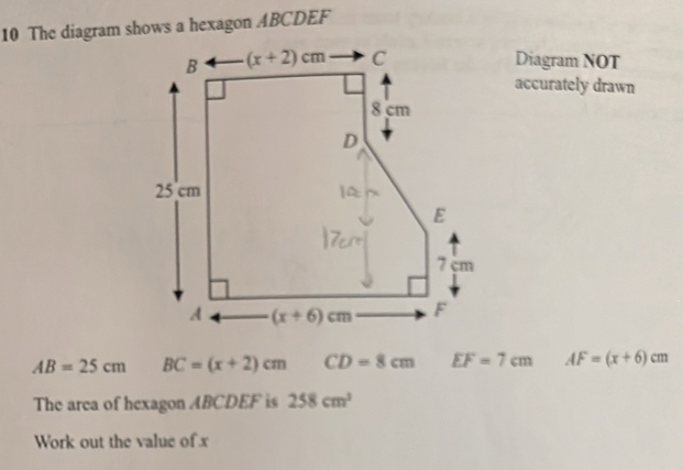 Solved: The diagram shows a hexagon ABCDEF Diagram NOT accurately drawn ...
