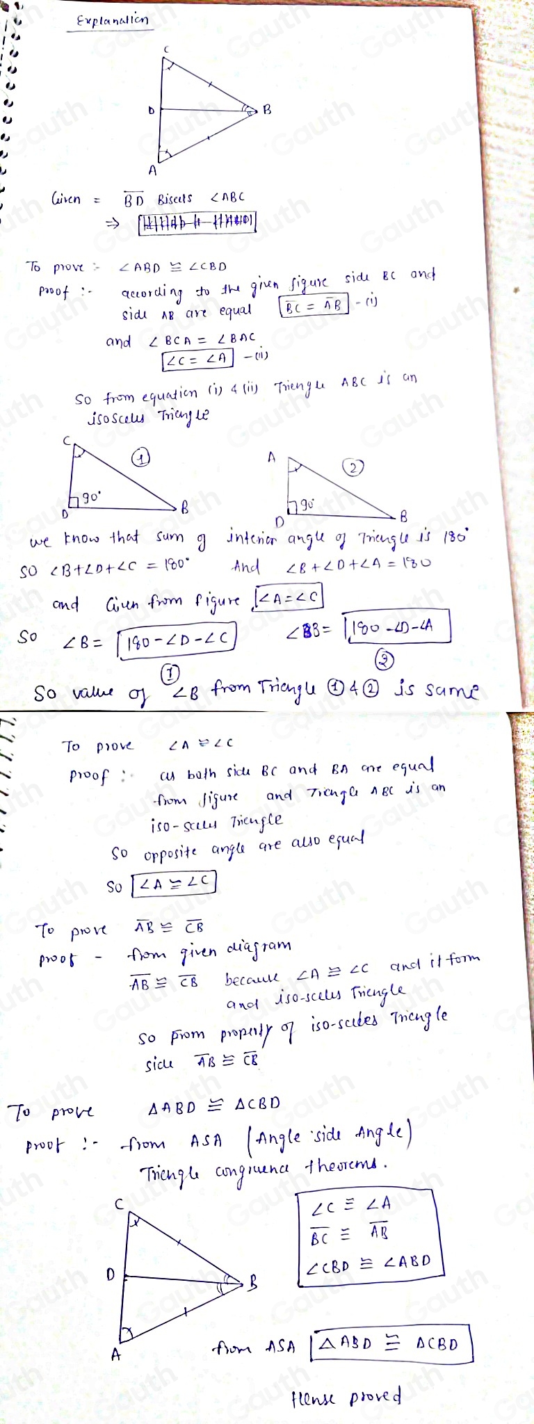 Solved: Question Given overline BD bisects ∠ ABC , complete the ...