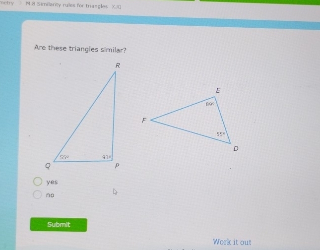 Solved: netry M.8 Similarity rules for triangles XJQ Are these ...