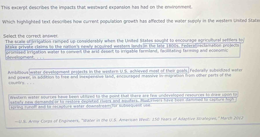 Solved: This excerpt describes the impacts that westward expansion has ...