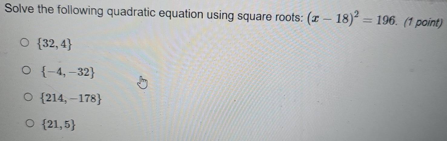 Solved: Solve the following quadratic equation using square roots: (x ...
