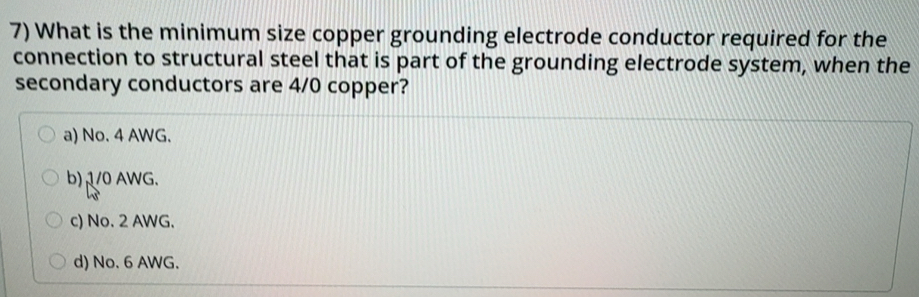 Solved: What is the minimum size copper grounding electrode conductor ...
