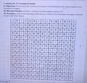 Solved: Activity No. 3.7: Crossword Puzzle formation of magma. I ...