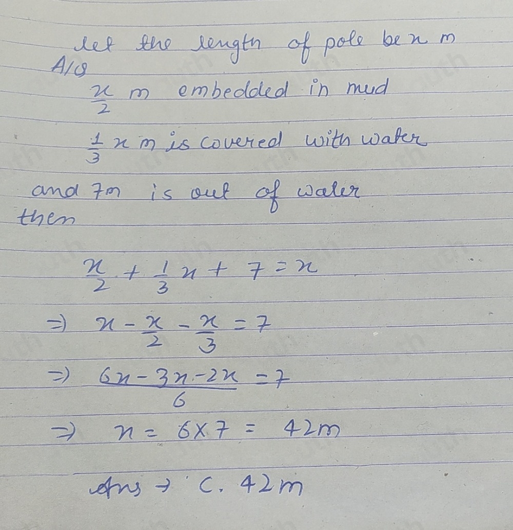 Solved: There is a pole in a lake. Half of the pole is embedded in the ...