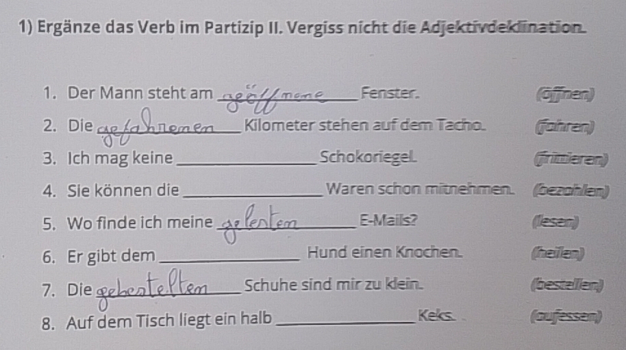 Gelöst:Ergänze das Verb im Partizip II. Vergiss nicht die ...