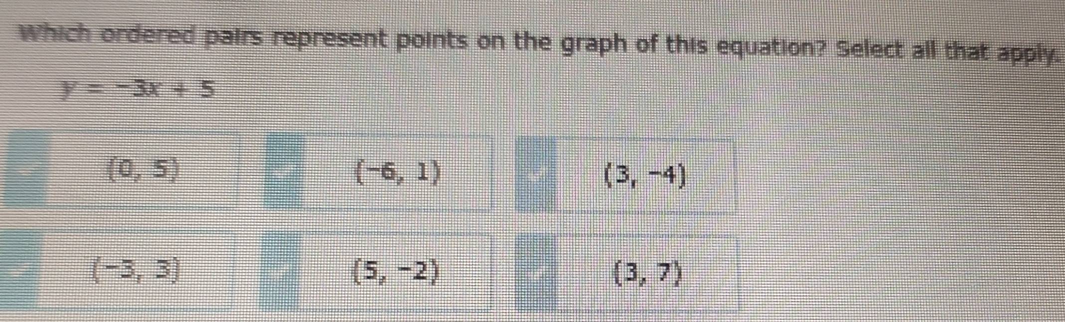 Solved: Which ordered pairs represent points on the graph of this ...