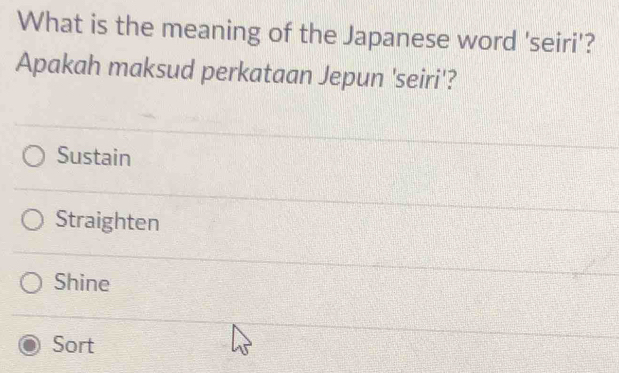 Selesai:What is the meaning of the Japanese word 'seiri'? Apakah maksud ...