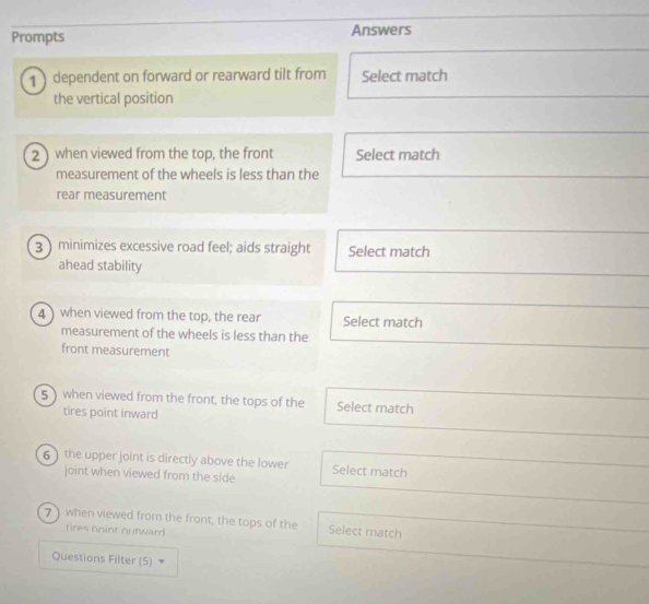 Solved: Prompts Answers dependent on forward or rearward tilt from ...