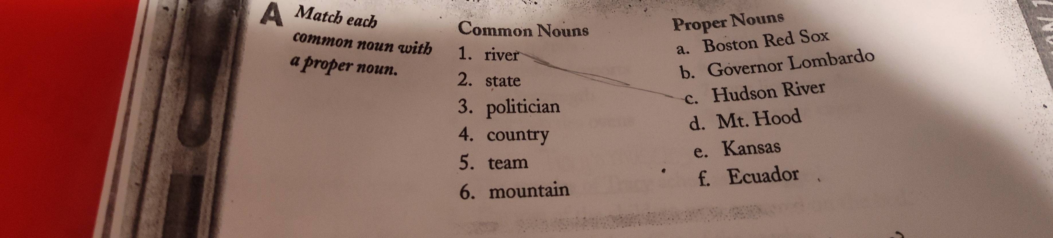 Solved: A Match each Common Noúns Proper Nouns common noun with 1 ...