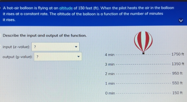 Solved: A hot-air balloon is flying at an altitude of 150 feet (ft ...