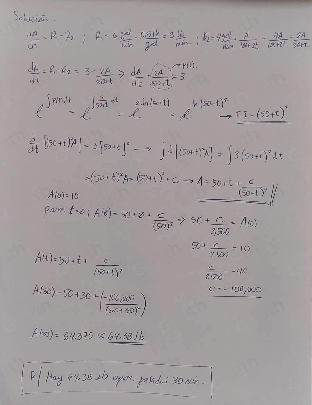 Resuelto:E: Un gran tanque está parcialmente lleno con 100 gal de agua ...