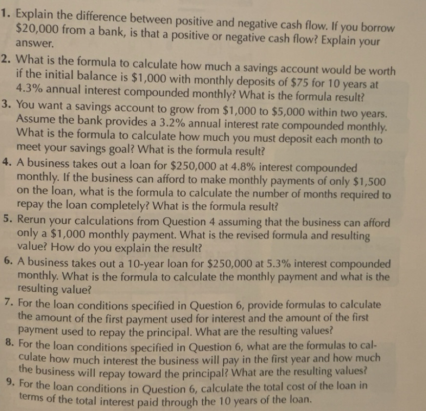 Solved: Explain the difference between positive and negative cash flow ...