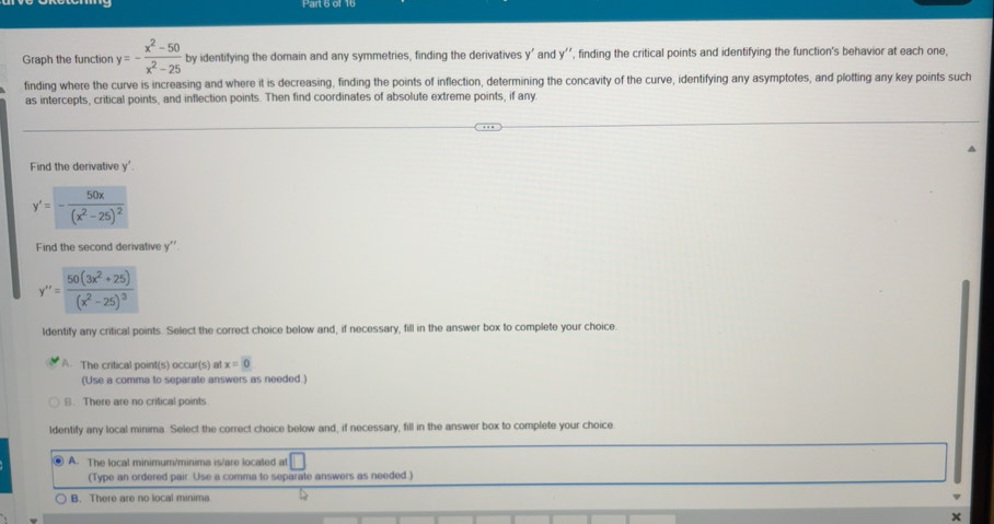 Solved: Graph the function y=- (x^2-50)/x^2-25 by identifying the ...