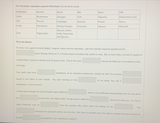 Solved: Fill in the blanks, copy/paste using this Word bank (not all ...