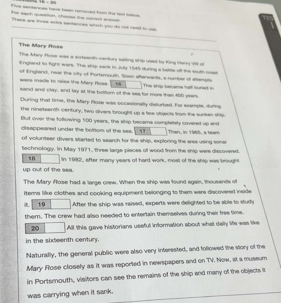 Risolto:stions 16 - 20 Five sentences have been removed from the text ...