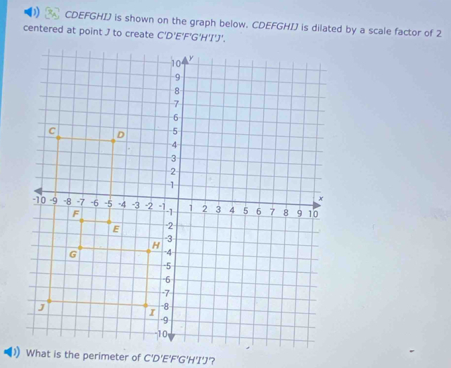 Solved: ) CDEFGHI) is shown on the graph below, CDEFGHIJ is dilated by ...
