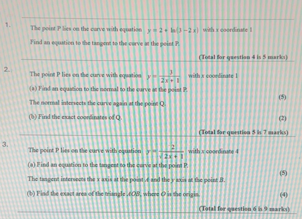 Solved: The point P lies on the curve with equation y=2+ln (3-2x) with ...