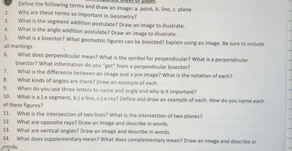 Solved: sneet of paper. Define the following terms and draw an image: a ...