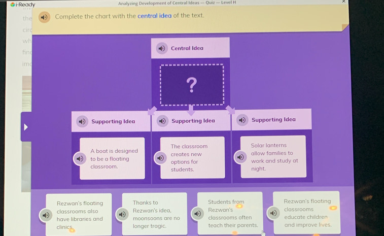 Solved: i-Ready Analyzing Development of Central Ideas — Quiz — Level H ...