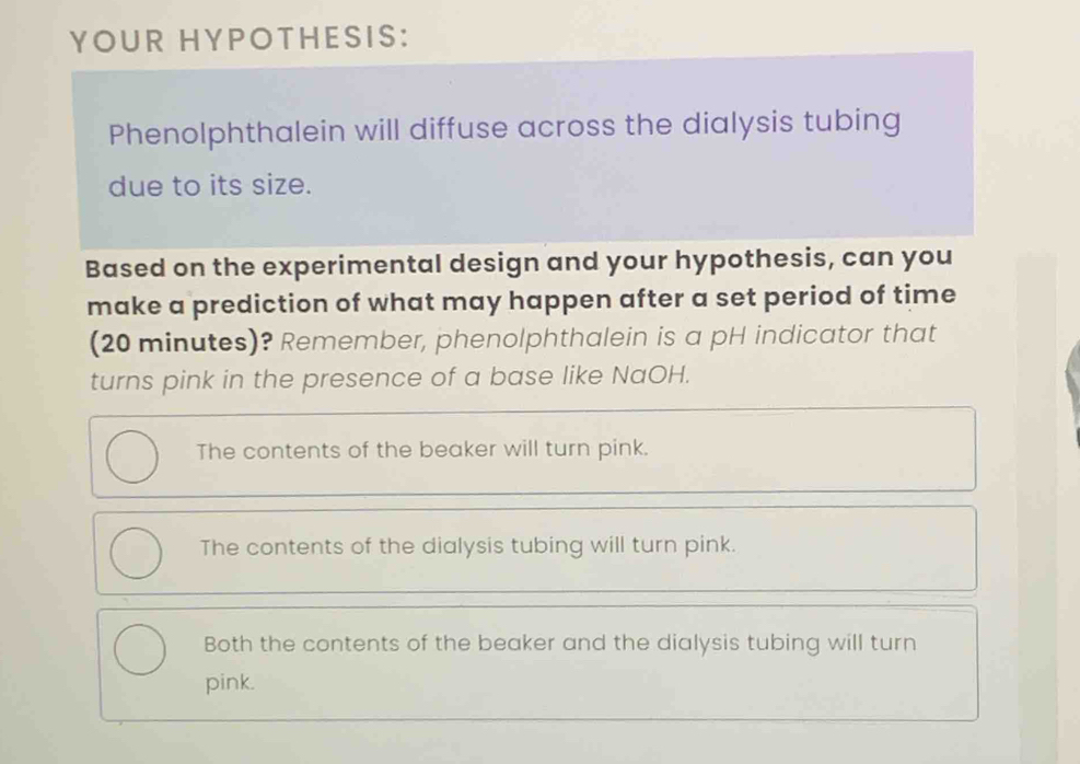 Solved: YOUR HYPOTHESIS: Phenolphthalein will diffuse across the ...