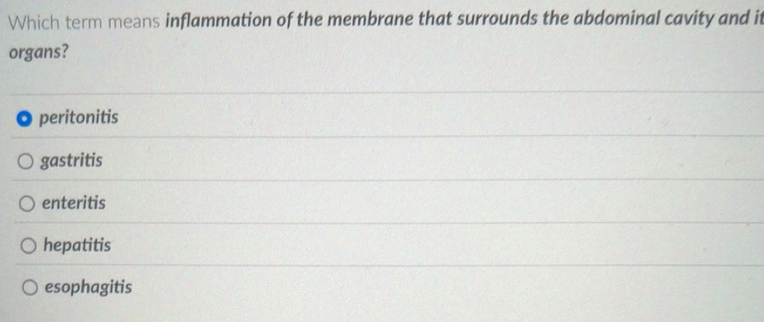 Solved: Which term means inflammation of the membrane that surrounds ...