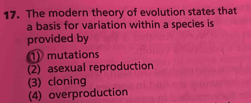 Solved: The modern theory of evolution states that a basis for ...