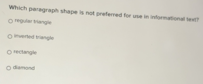 Solved: Which paragraph shape is not preferred for use in informational ...