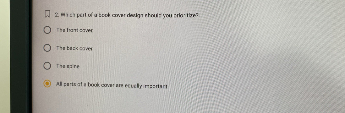 Solved: Which part of a book cover design should you prioritize? The ...