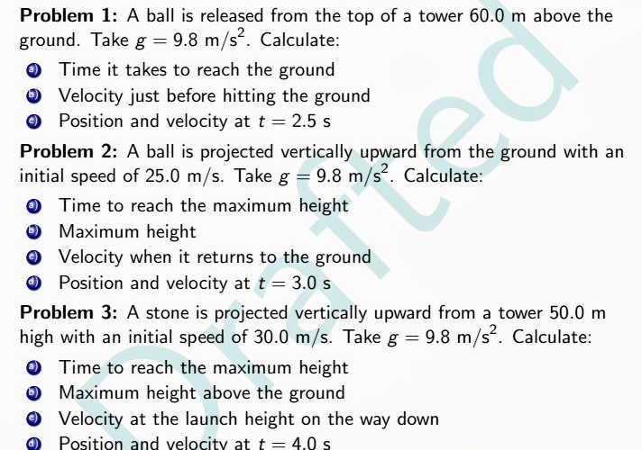 Gelöst:Problem 1: A ball is released from the top of a tower 60.0 m ...