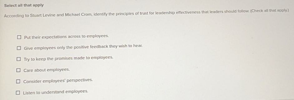 Solved: Select all that apply According to Stuart Levine and Michael ...