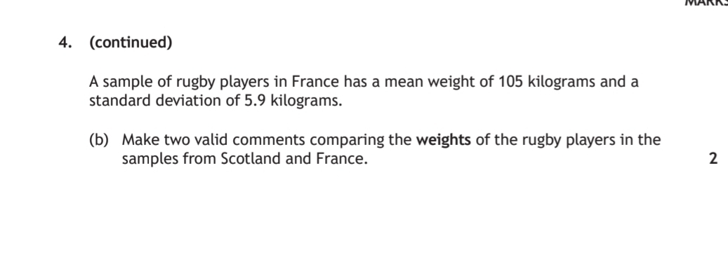 Solved: (continued) A sample of rugby players in France has a mean ...