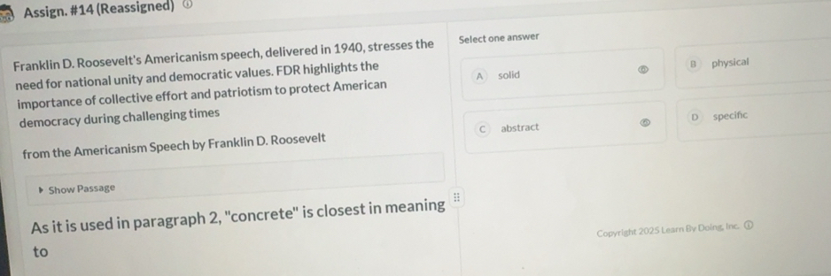 Solved: Assign. #14 (Reassigned) @ Franklin D. Roosevelt's Americanism ...