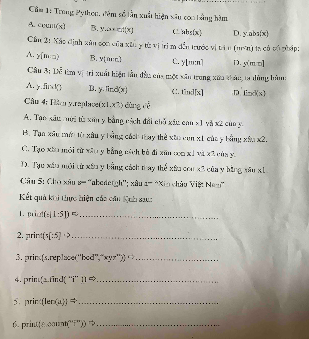 Giải quyết:Trong Python, đếm số lần xuất hiện xâu con bằng hàm A. count ...
