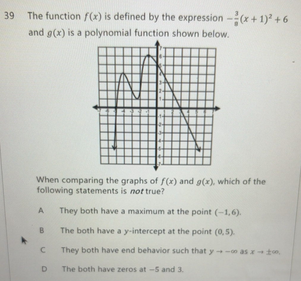 Solved: The function f(x) is defined by the expression - 3/8 (x+1)^2+6 ...