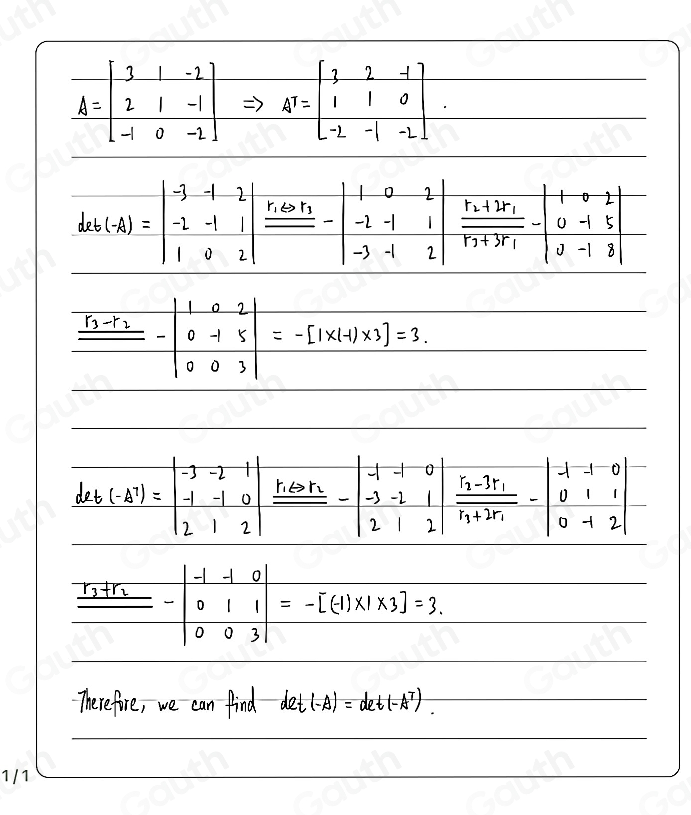 Solved: (2.1) Use the reduced row echelon form to verify that det (-A ...