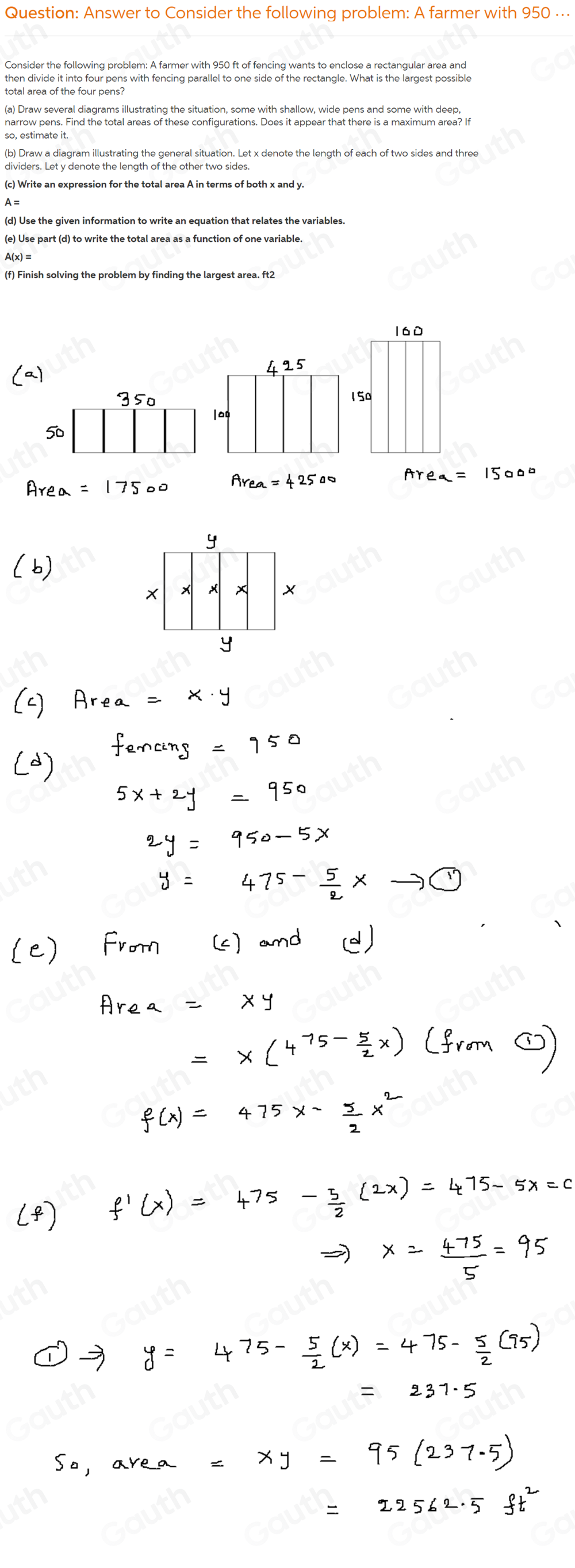 Solved: Consider the following problem: a farmer with 950 feet of ...