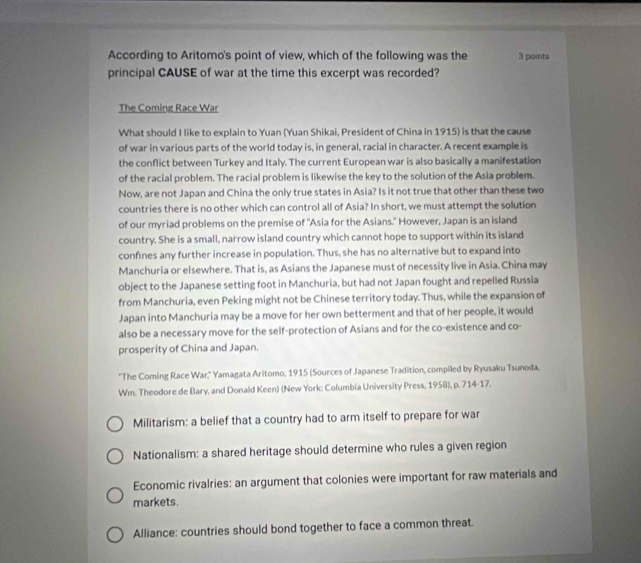 Solved: According to Aritomo's point of view, which of the following ...