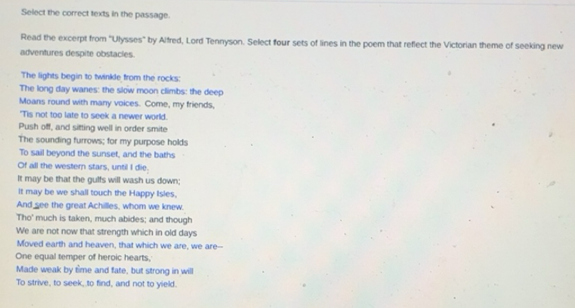 Solved: Select the correct texts in the passage. Read the excerpt from ...