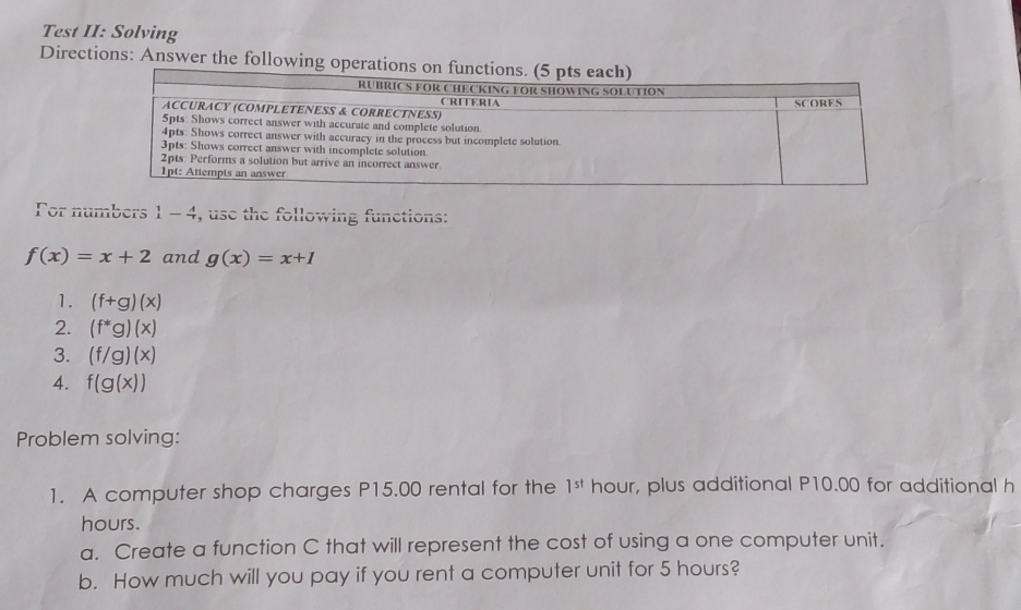 Solved: Test II: Solving Directions: Answer the following op For ...