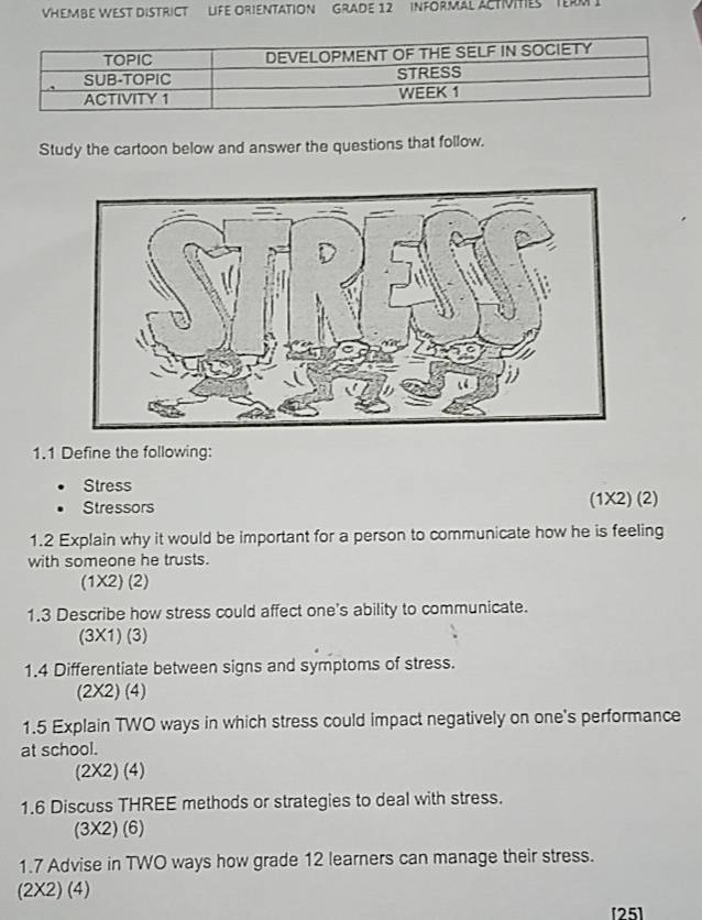 Gelöst:VHEMBE WEST DISTRICT LIFE ORIENTATION GRADE 12 INFORMAL ...