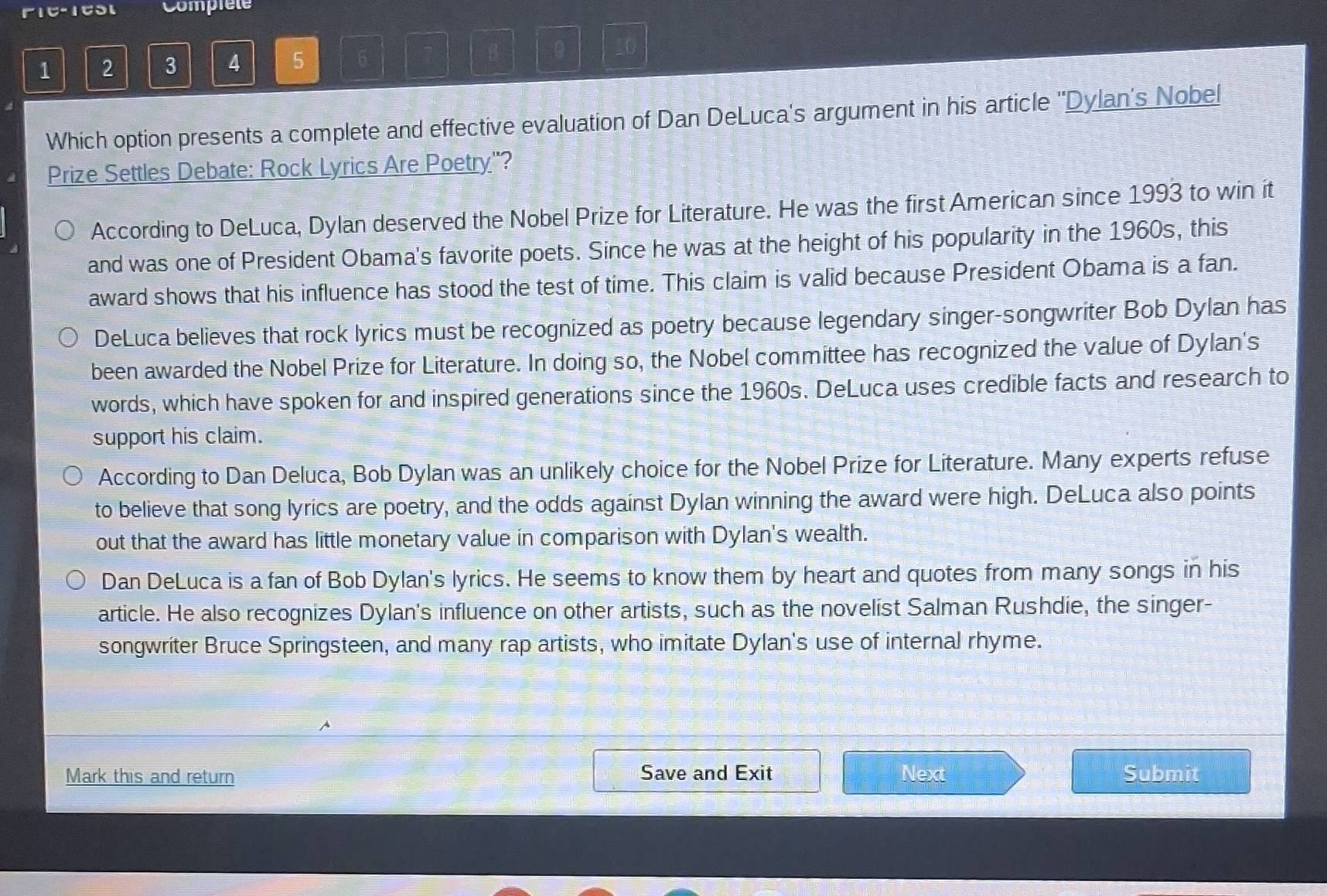 Résolu :F10-1031 Compiele 1 2 3 4 5 6 B 。 10 Which option presents a ...